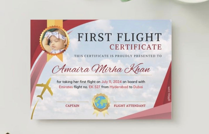 Red Golden First Flight Certificate with photo – Giftlay India