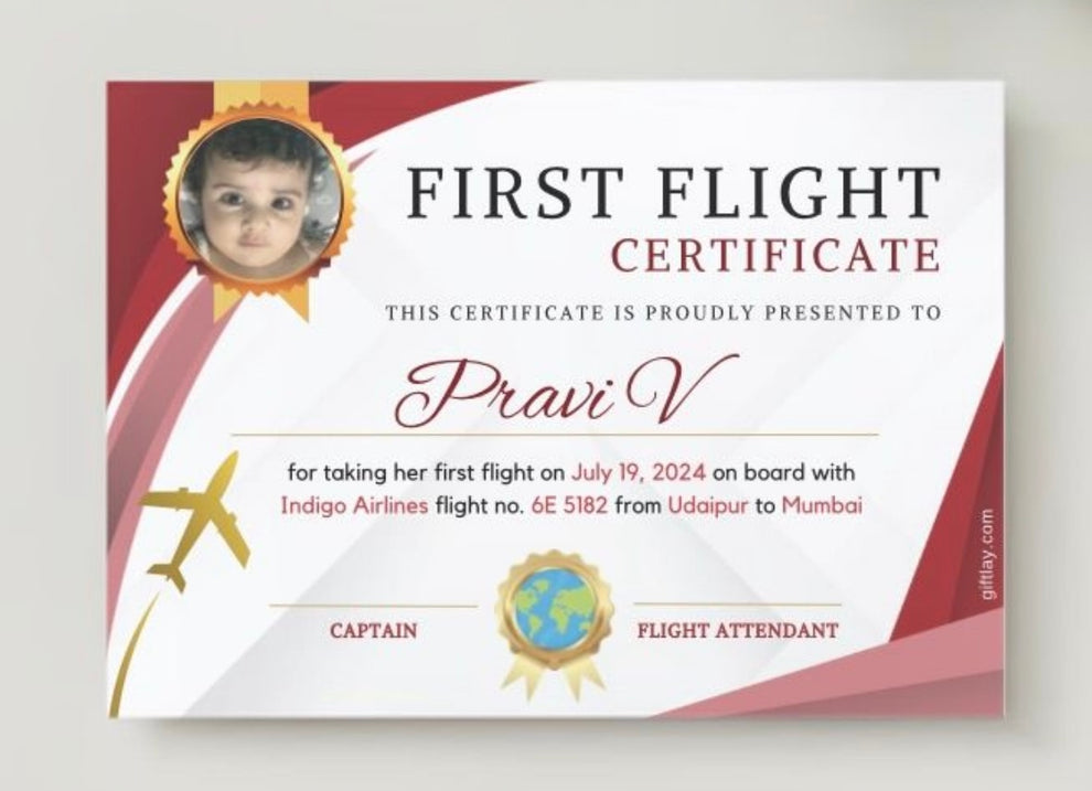 Red Golden First Flight Certificate with photo – Giftlay India